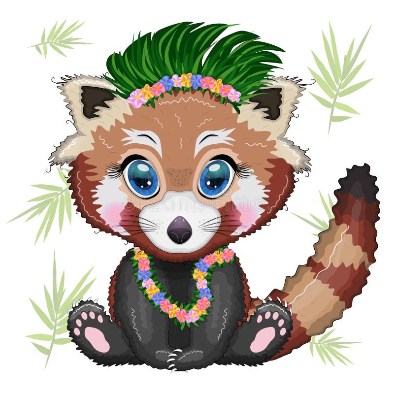 Red Panda in Hawaiian Hula Dancer Outfit, Vacation, Summer Concept ...