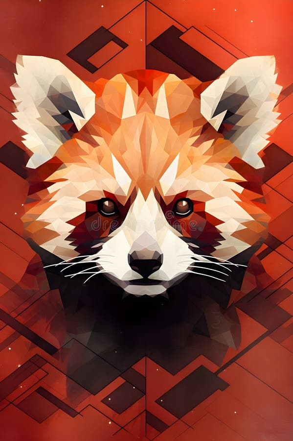 Red Panda Head on Abstract Geometric Background. Vector Polygonal ...