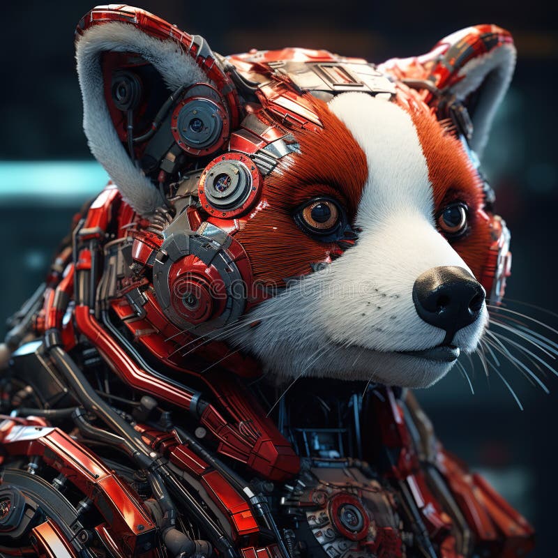 A Red Panda Head that is a Futuristic Machine of the Future World ...