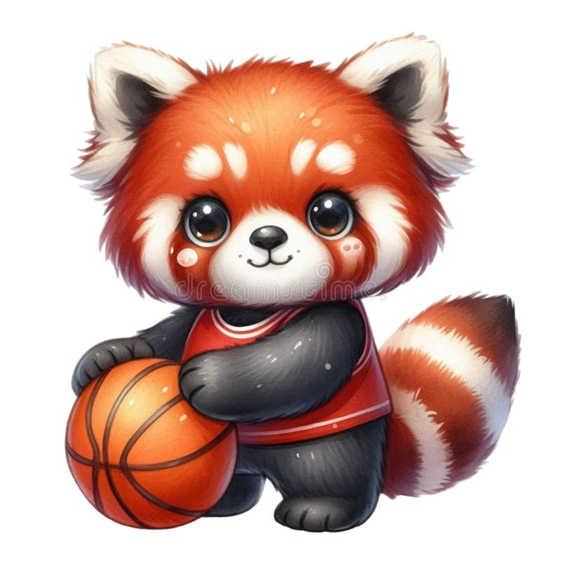 Red Panda Holding a Basketball Clipart Watercolor Stock Vector ...