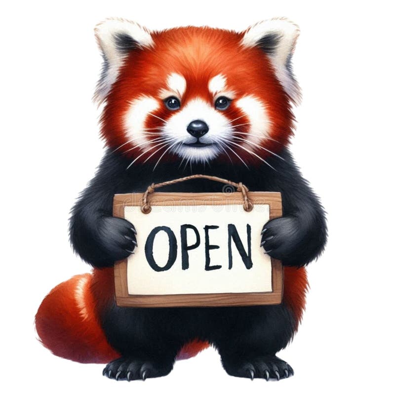 Red Panda Holding an Open Sign Clipart Watercolor Stock Vector ...