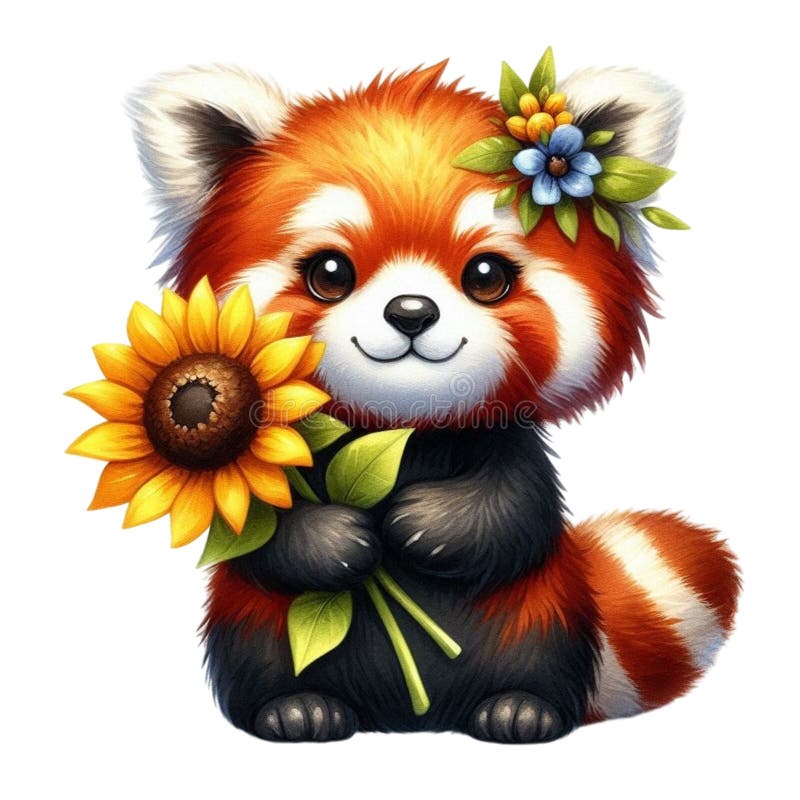 Red Panda Holding a Welcome Sign Clipart Watercolor Stock Vector ...