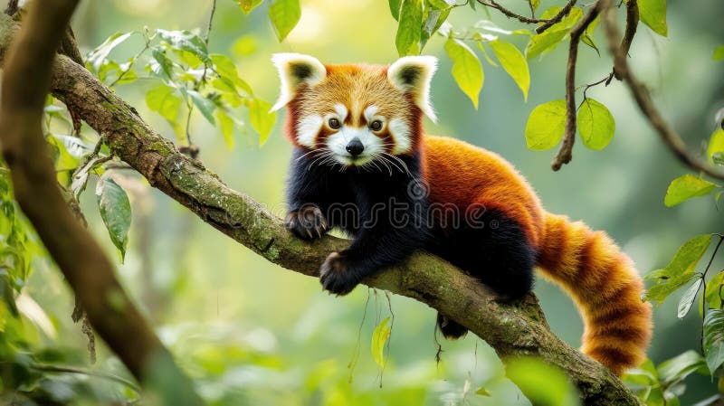 A Red Panda in Its Natural Habitat Stock Illustration - Illustration of ...