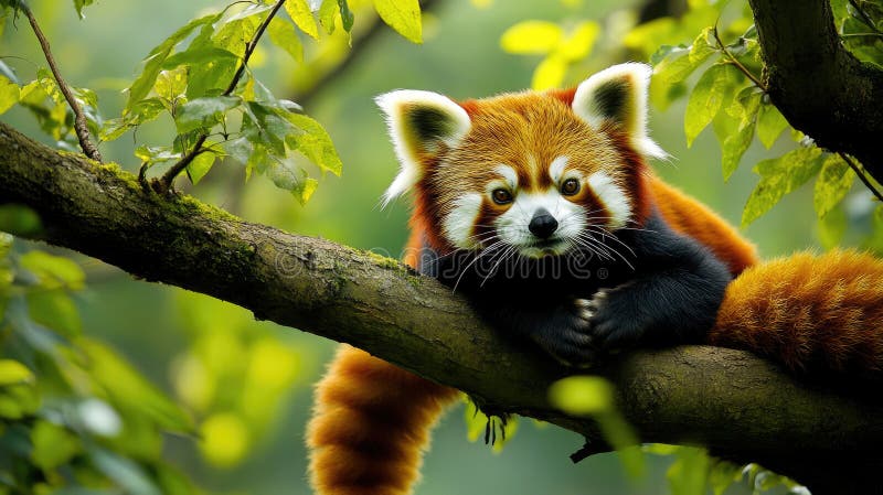A Red Panda in Its Natural Habitat Stock Illustration - Illustration of ...