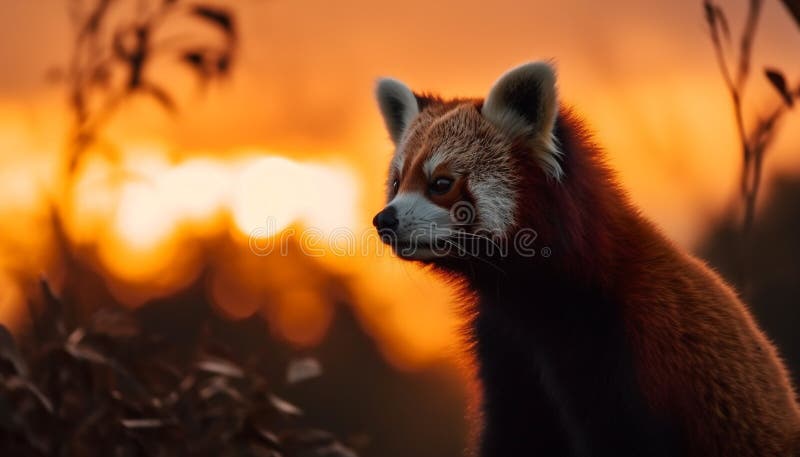 Red Panda Looking Alert Generated by AI Stock Illustration ...