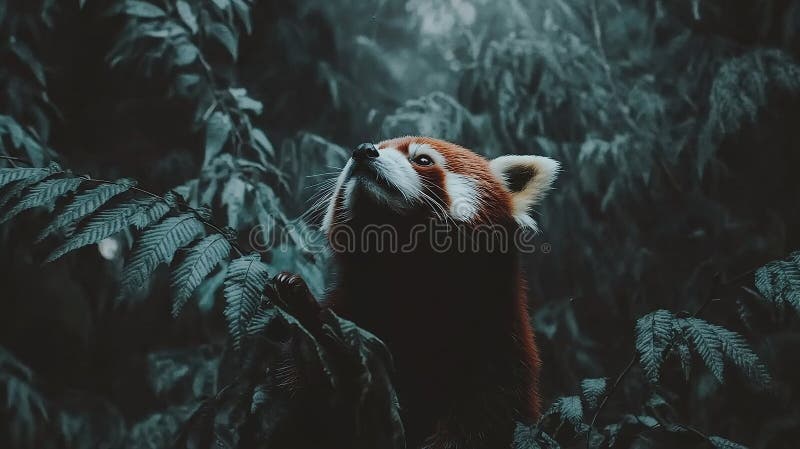 Red Panda Looking Up, Lush Forest, Misty Background, Wildlife ...