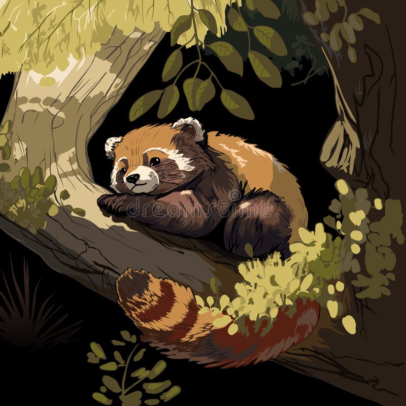 Red Panda Lying on a Tree Branch Stock Vector - Illustration of firefox ...