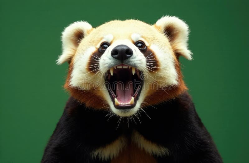 Red Panda Opens Its Mouth while Displaying Sharp Teeth in a Vibrant ...