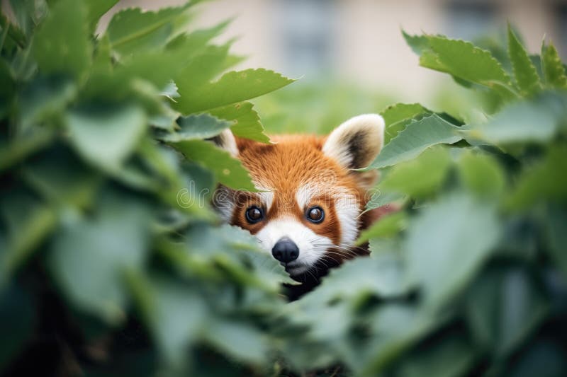 Red Panda Peeking from Behind Leaves Stock Illustration - Illustration ...