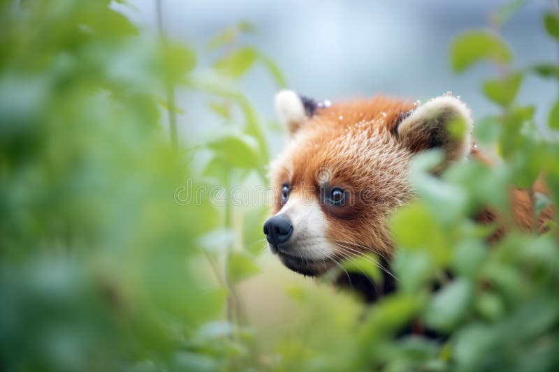 Red Panda Peering from Behind Foliage Stock Image - Image of creature ...