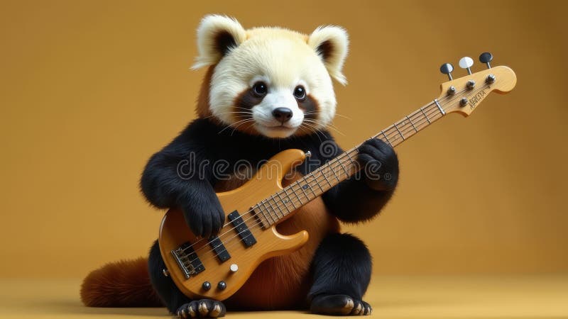 Red Panda Playing Bass Guitar Stock Illustration - Illustration of ...