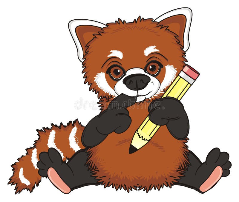Red panda ready to write stock illustration. Illustration of smile ...