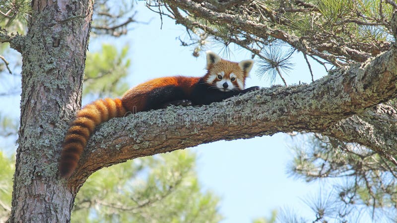 Red Panda Resting Tree Branch, Sunny Forest, Wildlife Stock Photo ...
