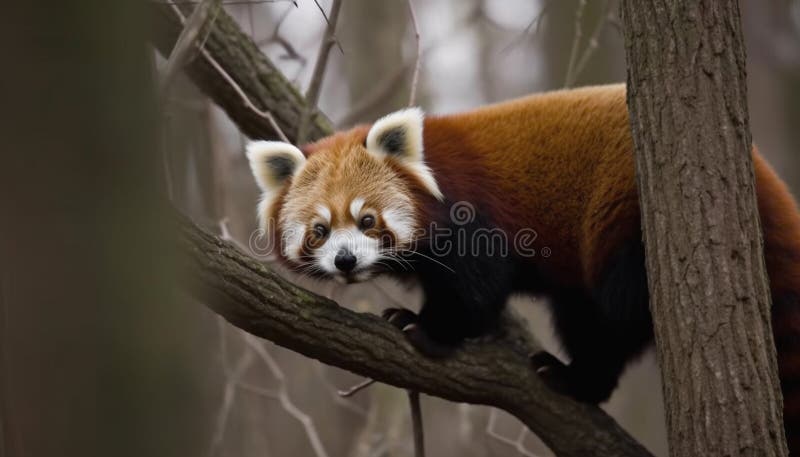 Red Panda Sitting on Branch, Looking Cute Generated by AI Stock ...