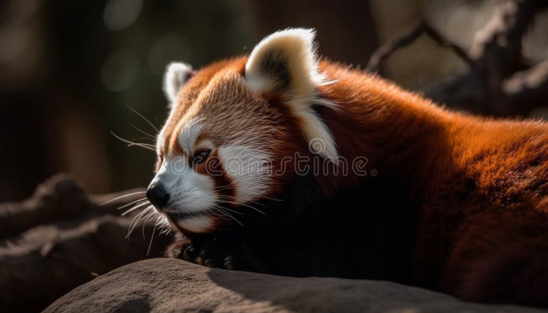 Red Panda Sitting on Branch, Staring Alertly Generated by AI Stock ...