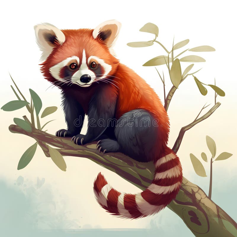 Red Panda Sitting on a Branch of a Tree, Vector Illustration Stock ...