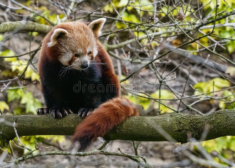 Red Panda Sitting on a High Branch Stock Photo - Image of ailurus ...