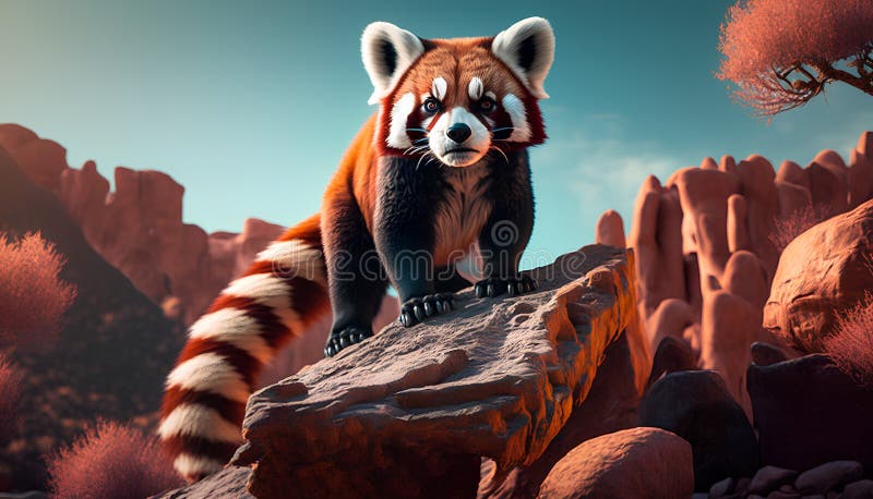 Red Panda Sitting on a Rock. 3d Render Illustration Stock Illustration ...
