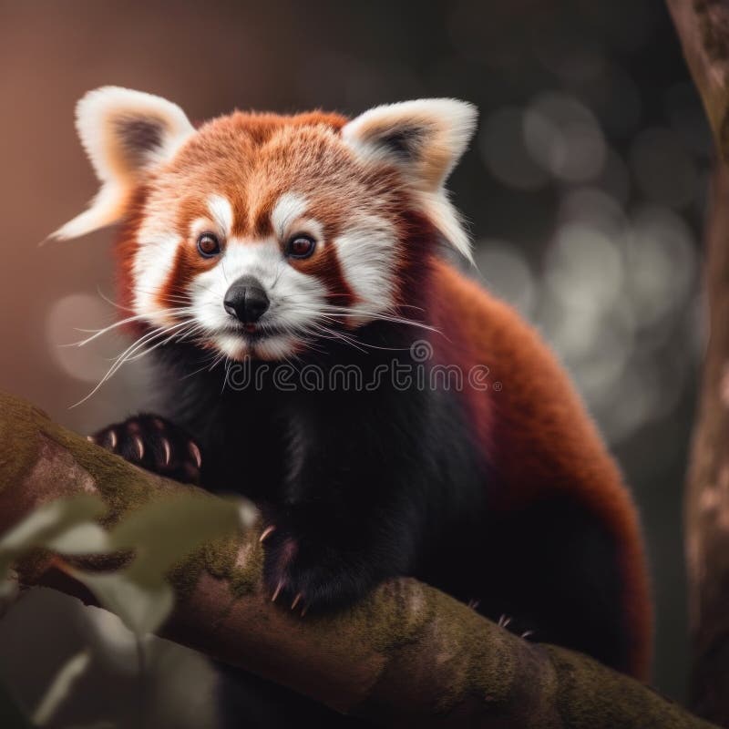 A Red Panda Sitting on Top of a Tree Branch. Generative AI Image. Stock ...