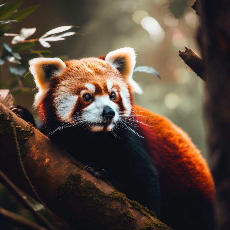 A Red Panda Sitting on Top of a Tree Branch. Generative AI Image. Stock ...