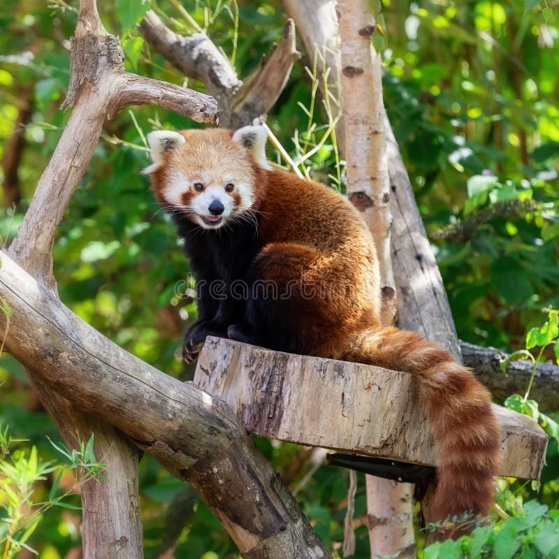 Red Panda Sitting in a Tree Stock Photo - Image of leaves, endangered ...