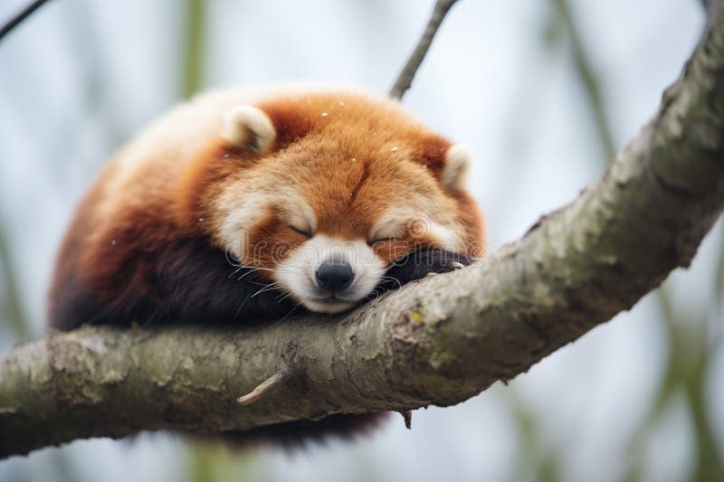 Red Panda Sleeping on a Tree Branch Stock Image - Image of nature ...
