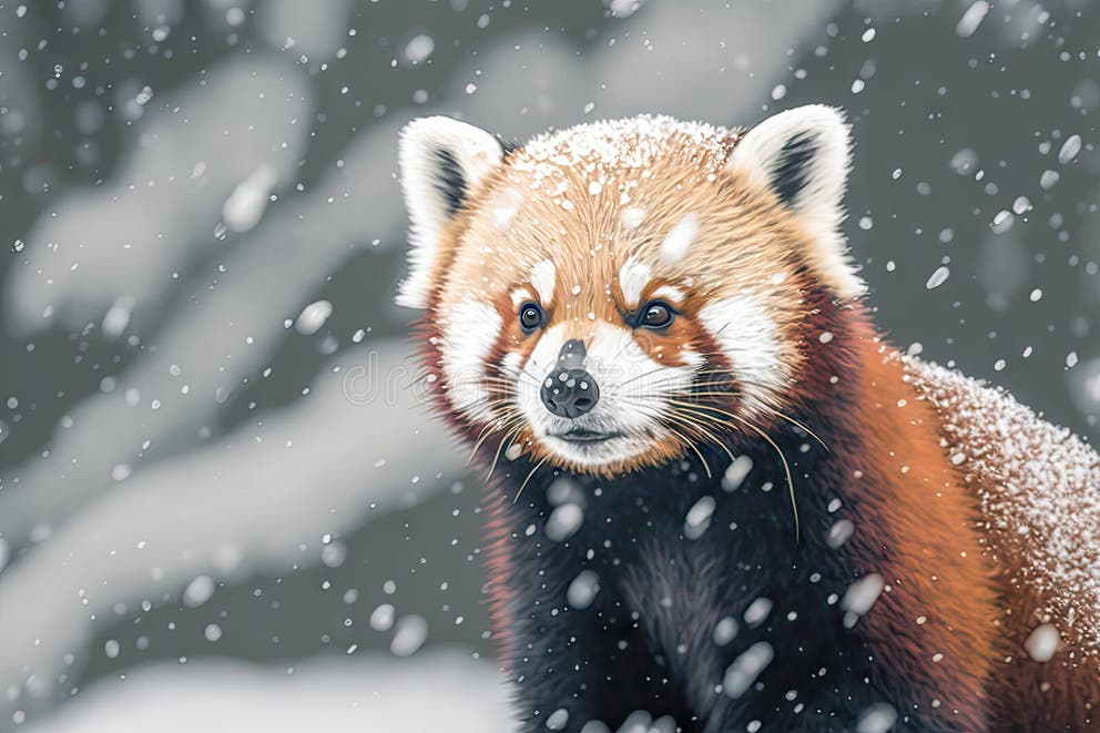 Red panda in the snow stock illustration. Illustration of habitat ...