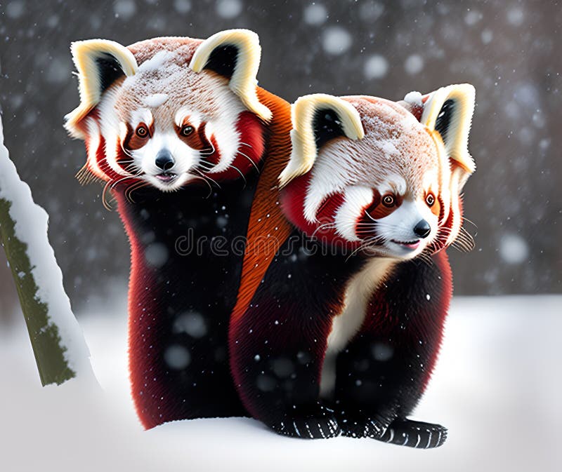 Red Panda on Snow, Generative AI Illustration Stock Image - Image of ...