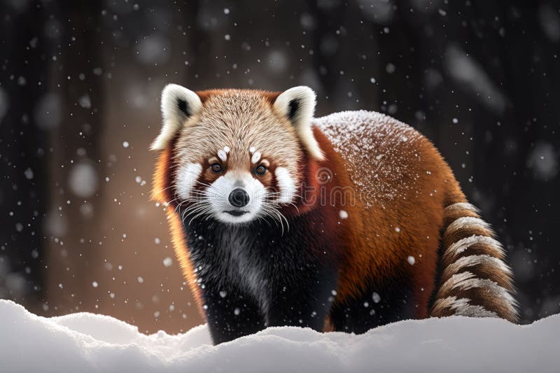 Red Panda in Snow. Generative AI Stock Illustration - Illustration of ...