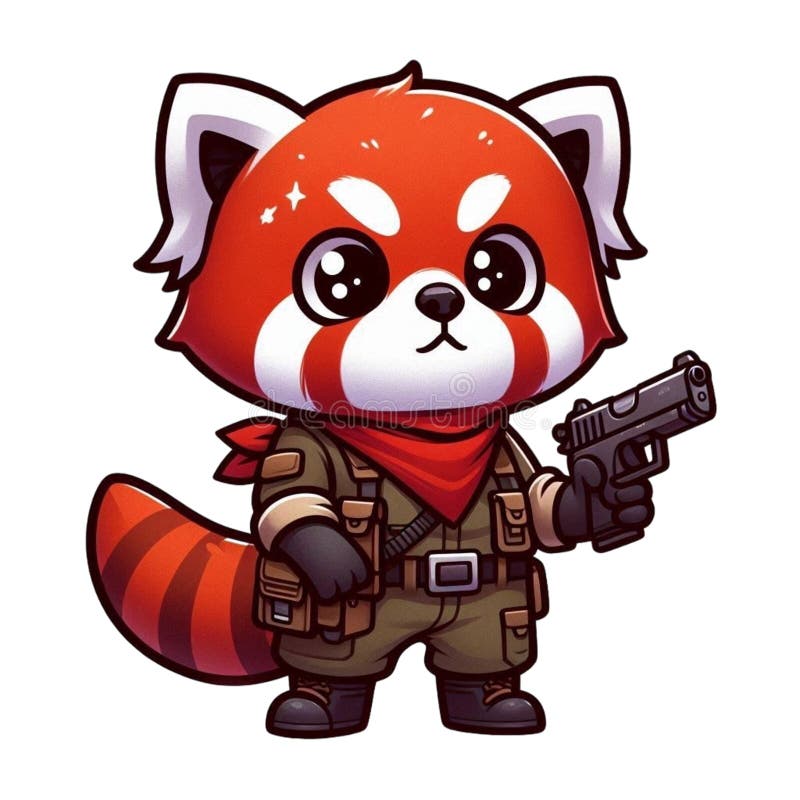 Red Panda Standing Holding a Gun Clipart Watercolor Stock Vector ...