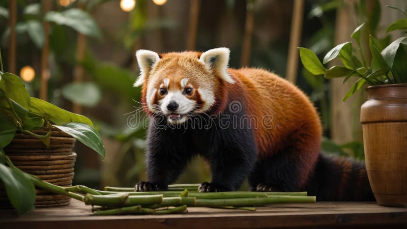 Adorable Red Panda in Lush Green Habitat Stock Illustration ...