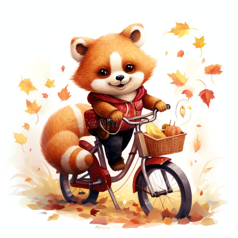 Red Panda on Swing in Autumn Woodland Stock Illustration - Illustration ...