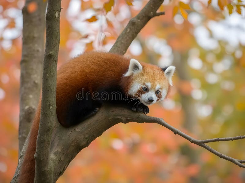 Red Panda on a Tree in the Autumn Forest. Stock Illustration ...