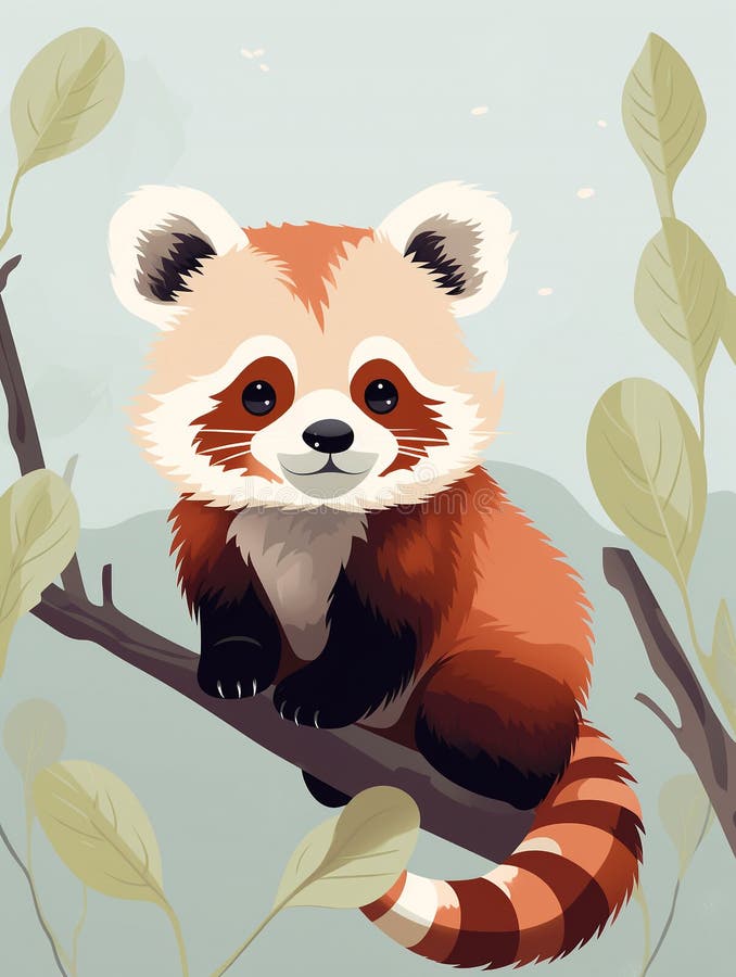 Red panda on a tree branch stock illustration. Illustration of ...