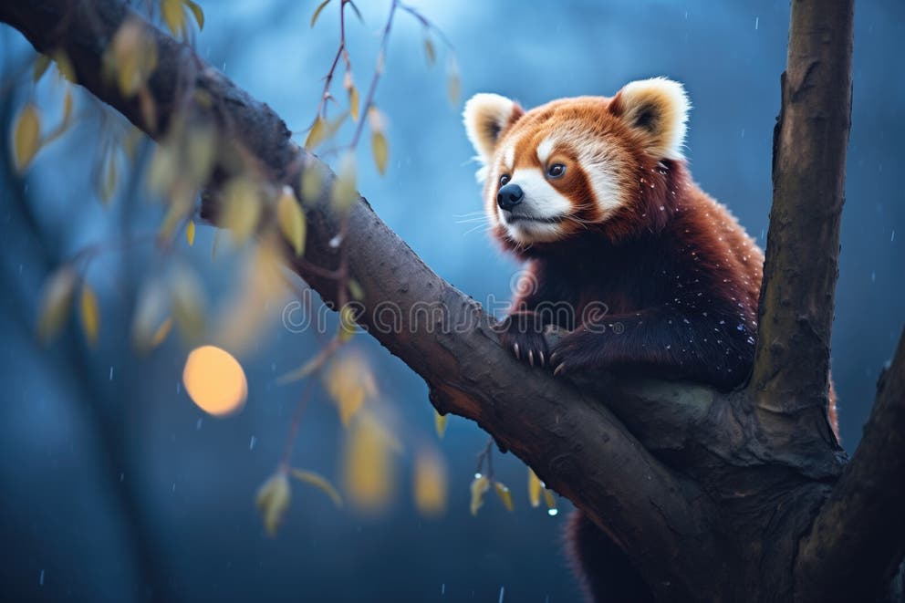 Red Panda on a Tree at Twilight Stock Illustration - Illustration of ...