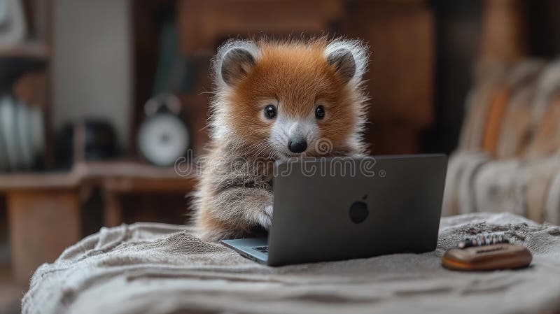 Red Panda Using Laptop stock illustration. Illustration of portrait ...