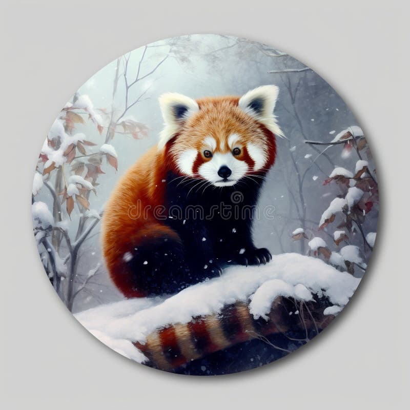 Red Panda in Winter Snow. Generative AI Stock Illustration ...