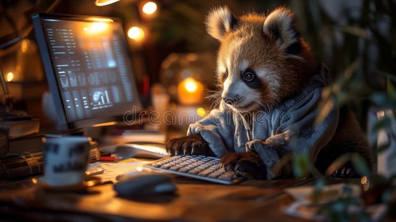 Red Panda Working on Laptop Stock Photo - Image of black, mammals ...