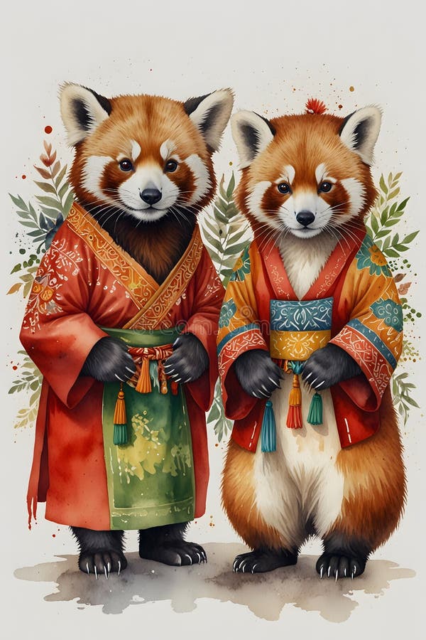 Red Pandas Dressed in Traditional Costumes of Different Cultures Stock ...