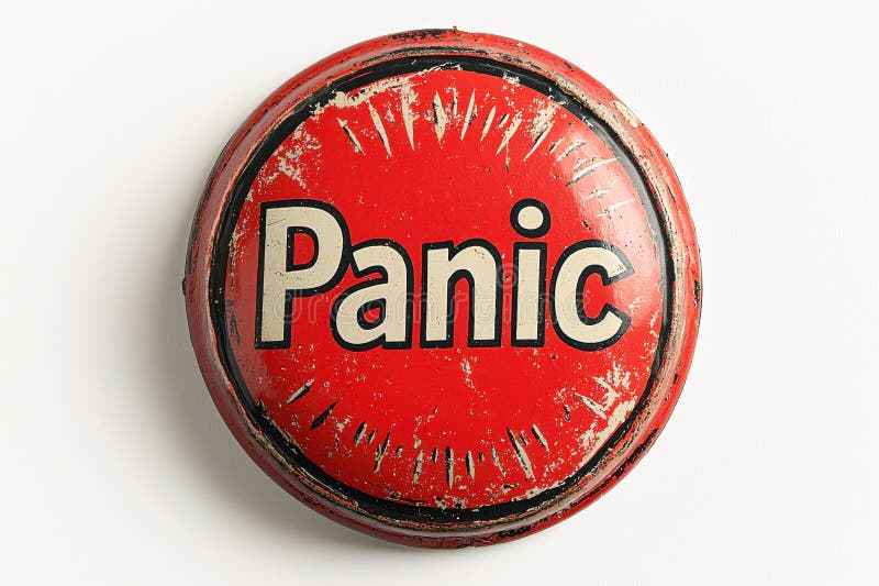 Red Panic Button with Comic Style Design and Vintage Texture Stock Image - Image of panic ...