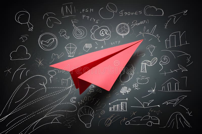 A Red Paper Airplane among Doodles Symbolizes Innovation, Creativity ...