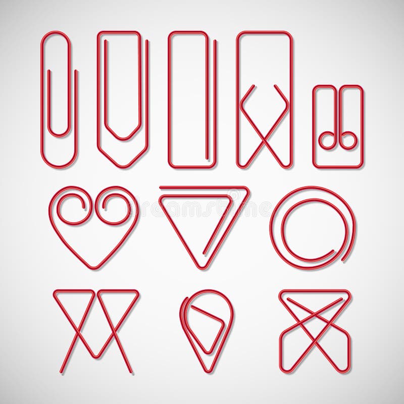 Different Type of Red Paper Clips Stock Vector - Illustration of chrome ...