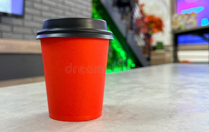 Red Paper Cup for Coffee on the Table Stock Photo - Image of container ...