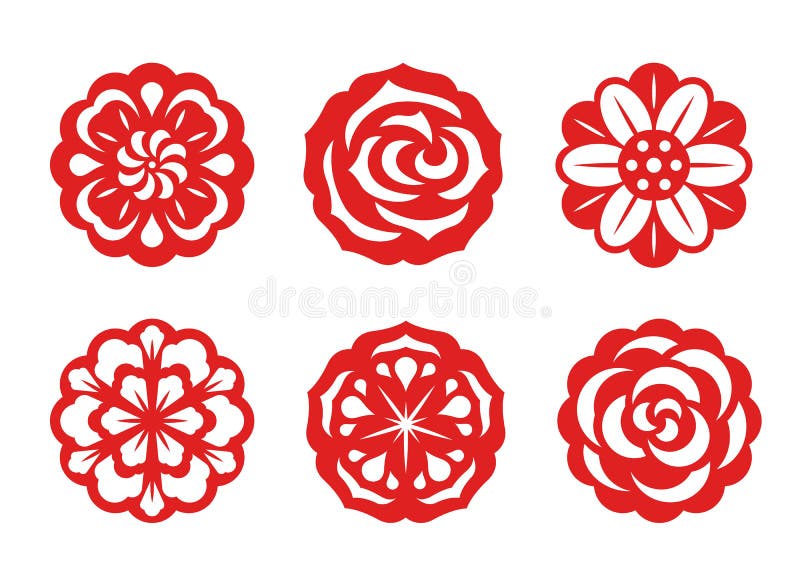 Red Paper Cut Flowers China Vector Set Design Stock Vector ...