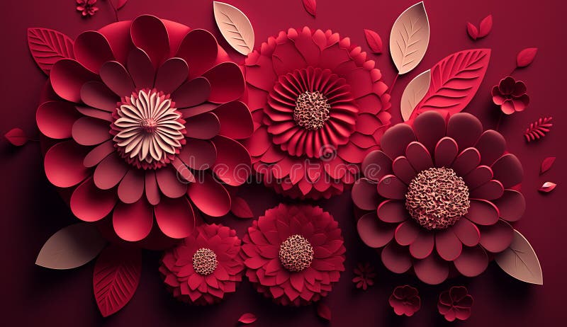 Red Paper Flowers on a Red Background Stock Illustration - Illustration ...