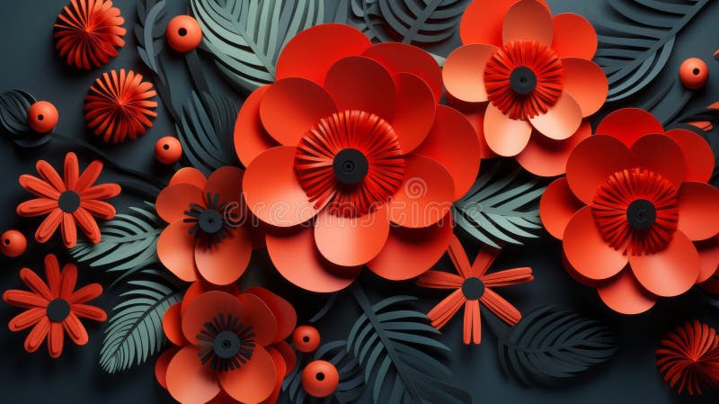 Red Paper Flowers on a Black Background Stock Illustration ...