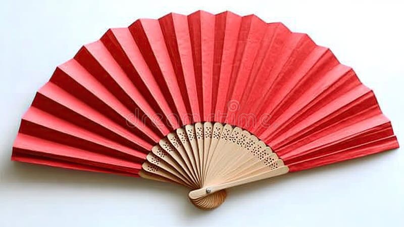 Red Paper Hand Fan, Open, White Background, Summer Cooling Stock ...