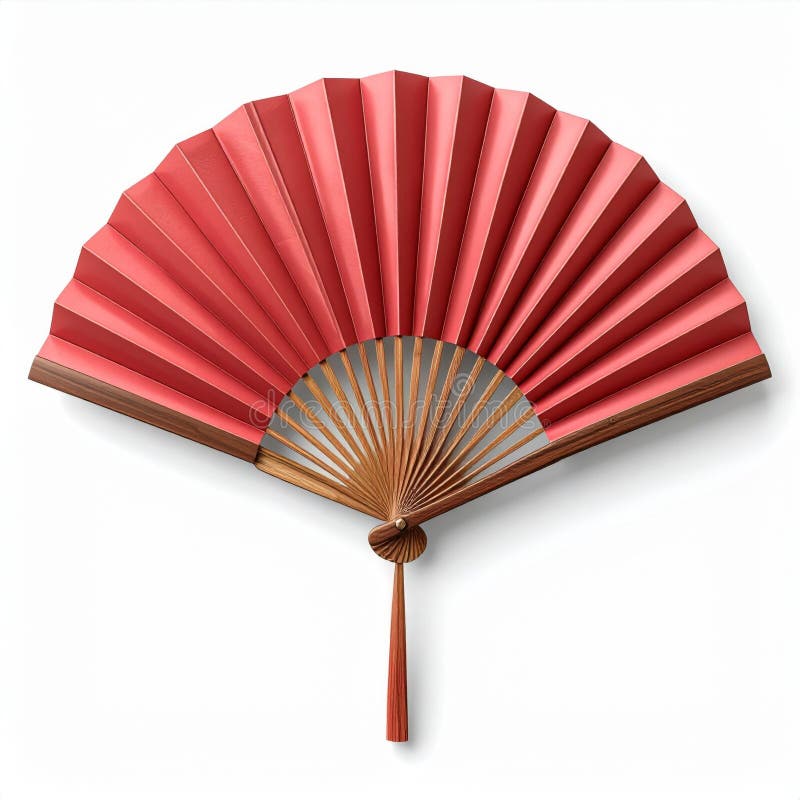 Red Paper Hand Fan with Wooden Handle on White Background Stock ...