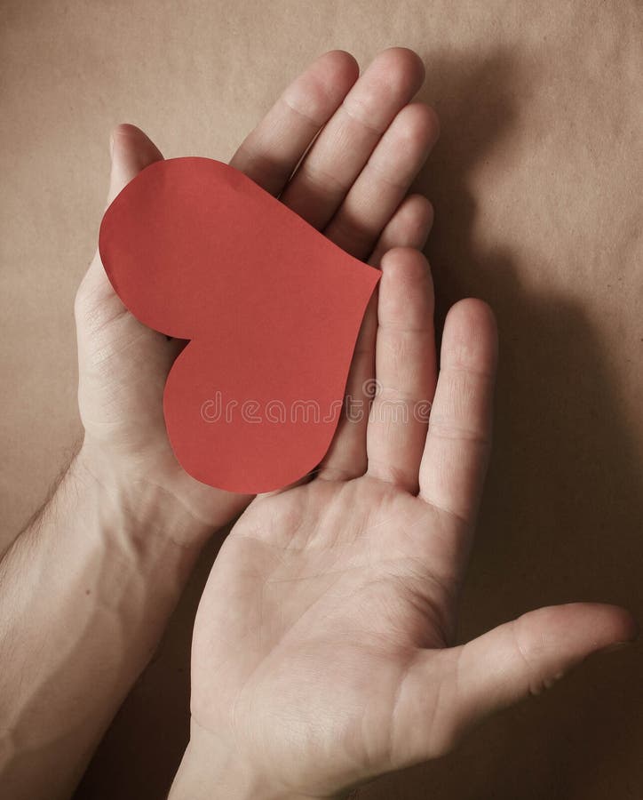 Red Paper Heart in Hands. Card for a Loved One Stock Photo - Image of ...