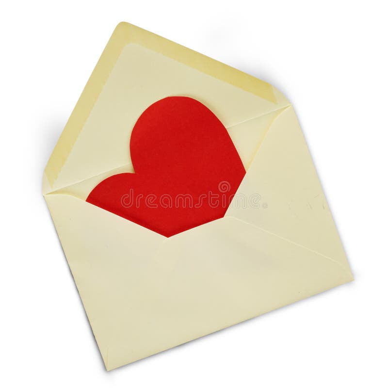 Red Paper Heart in Mail Envelope Stock Image - Image of everyday ...